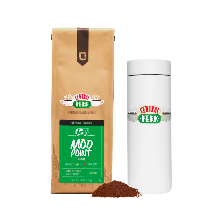 Central Perk's Moo Point Bundle: Decaf Coffee + Traveler Tumbler for $43.95